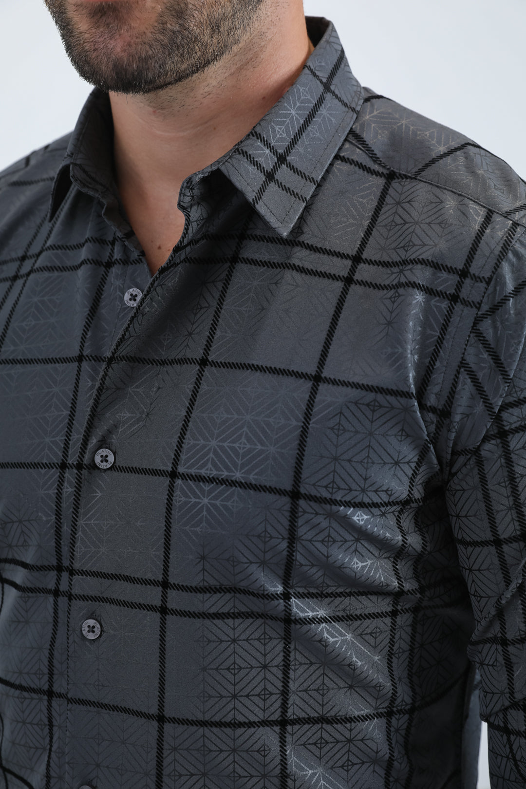 Platini Men's Flocked Modern Fit Spandex Charcoal Shirt (MFL11188 Char ...